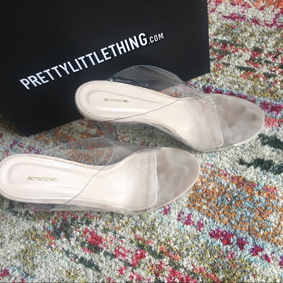 PrettyLittleThing | Shoes | Prettylittlething Nude Clear High Flat Heel ...